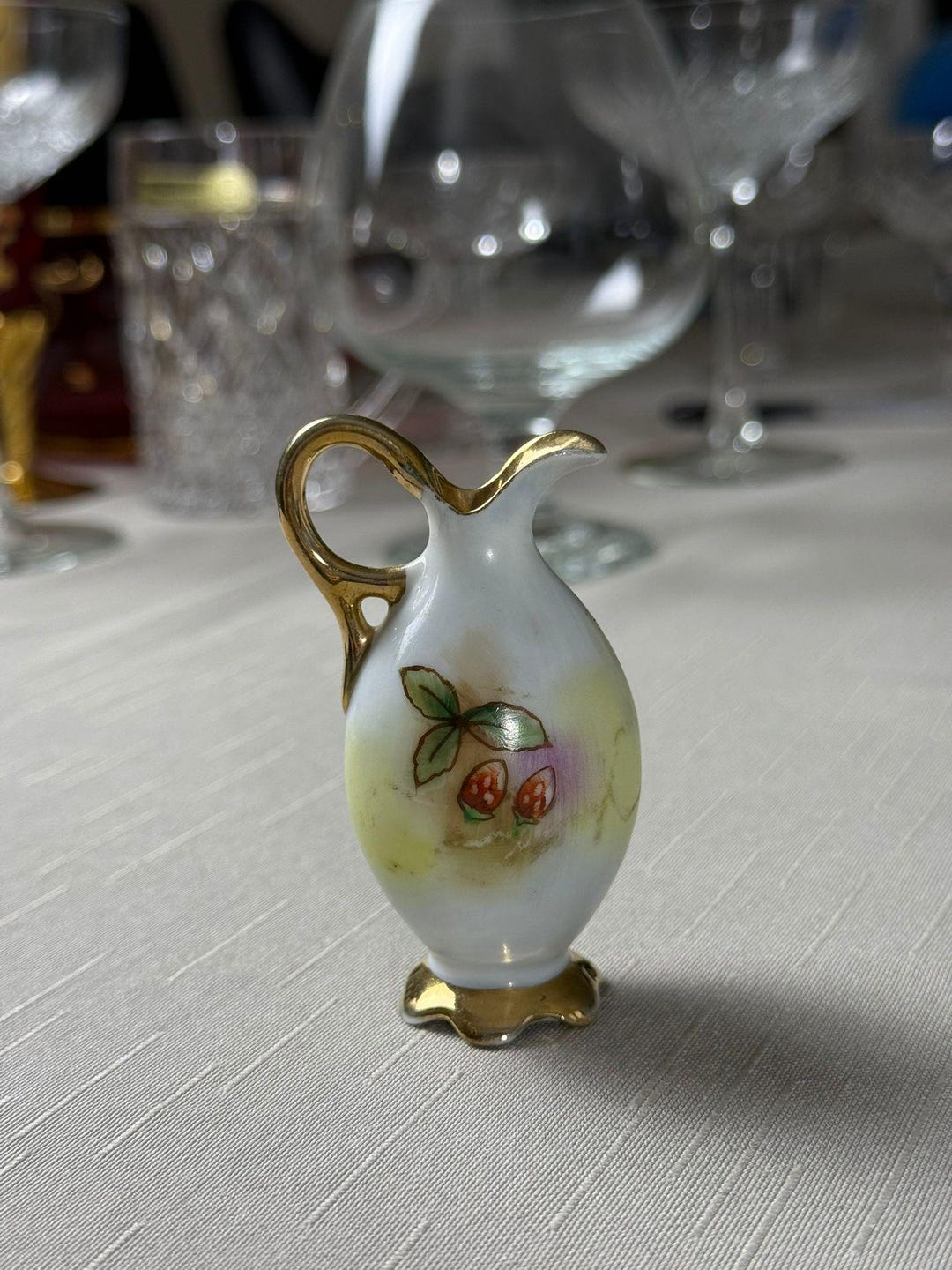 Vintage Miniature Porcelain Pitcher – Hand Painted Fruit Motif With ...
