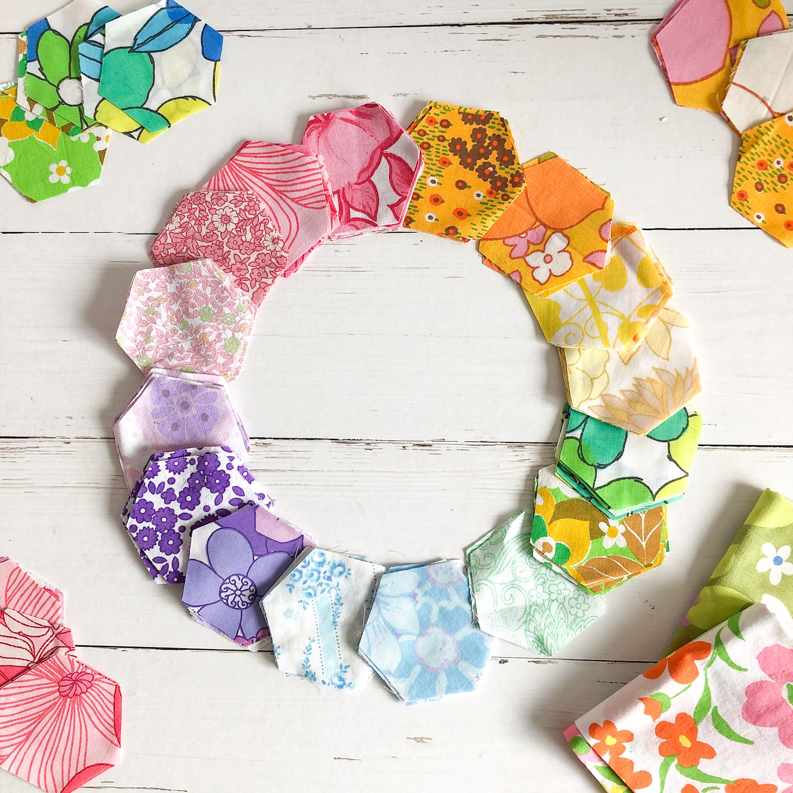 Pack of 70 Pre-cut Vintage Sheet EPP Hexies and Paper Templates. 1.75 ...