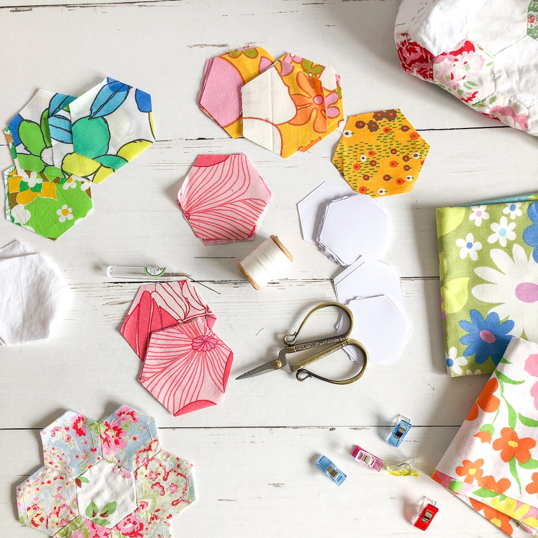 Pack of 70 Pre-cut Vintage Sheet EPP Hexies and Paper Templates 2” / 1. ...