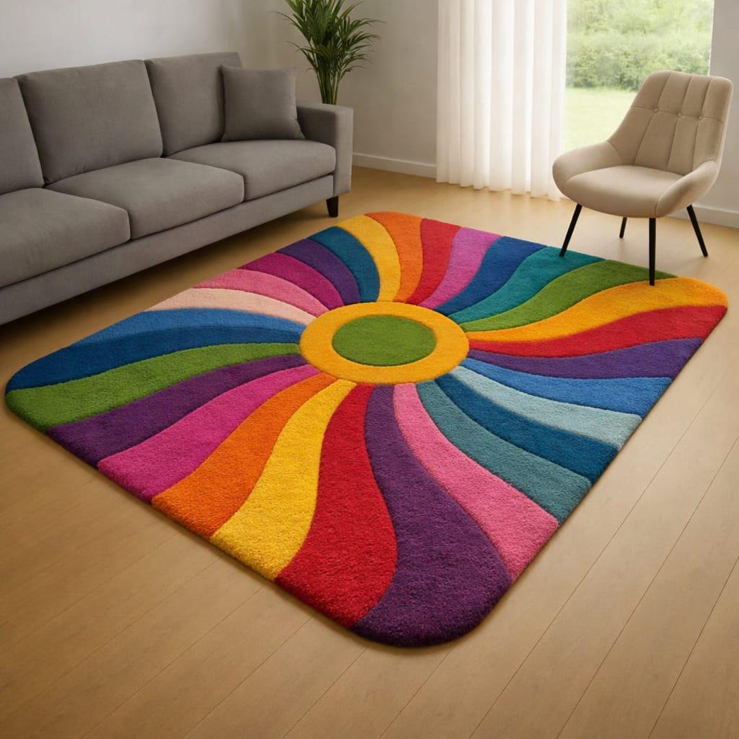 Colorful Abstract Rainbow Hand Tufted Wool Rug | Modern Living Room ...