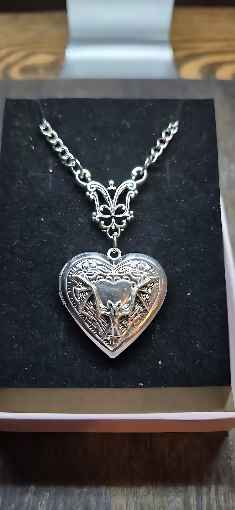 Bat Heart Locket Necklace – Gothic Silver Tone Photo Pendant, Vampire ...