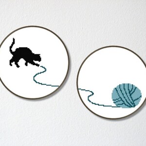 Counted Cross Stitch Pattern PDF. Instant Download. Cat Chasing String ...