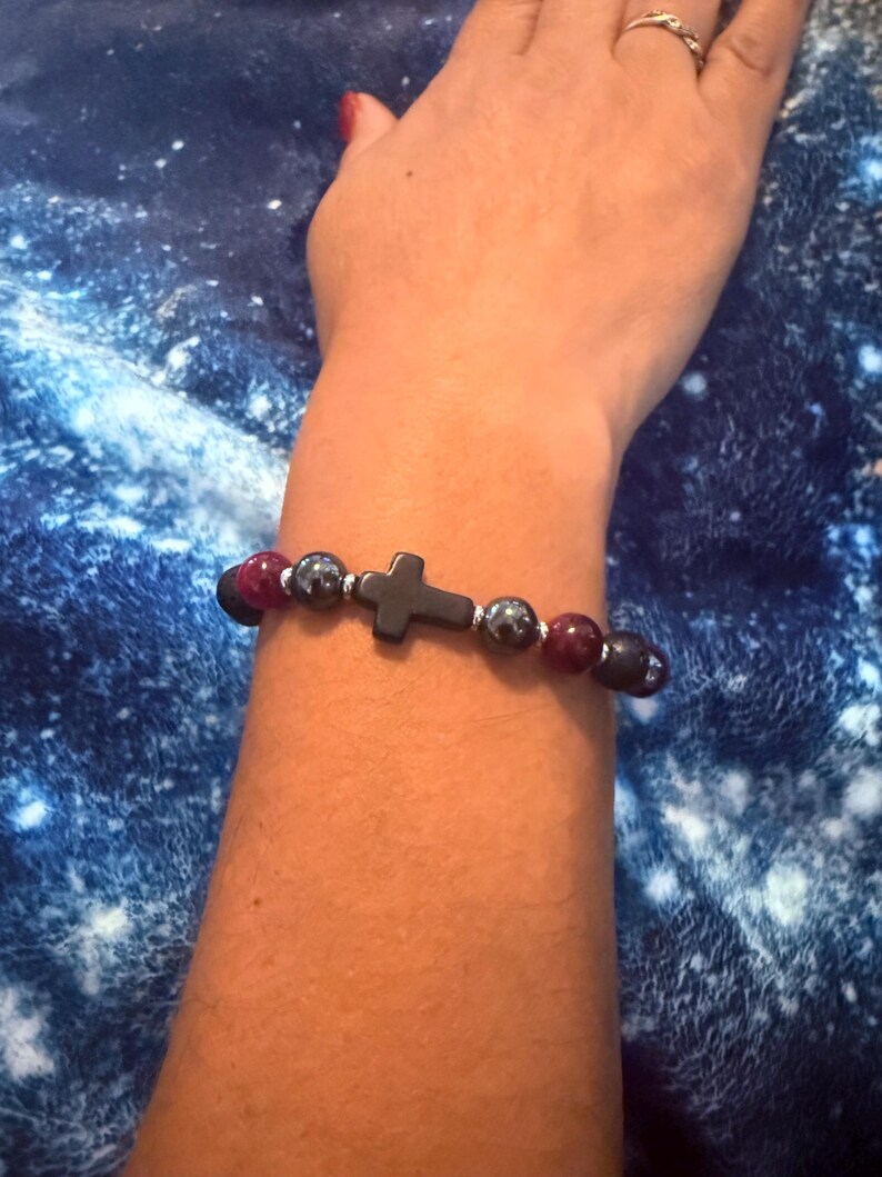 Even in Chains Bracelet: Rose Tiger's Eye, Lava Rock, Christian ...