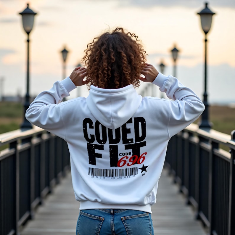 Distressed Barcode Graphic Hoodie, Cyberpunk Streetwear, Urban ...