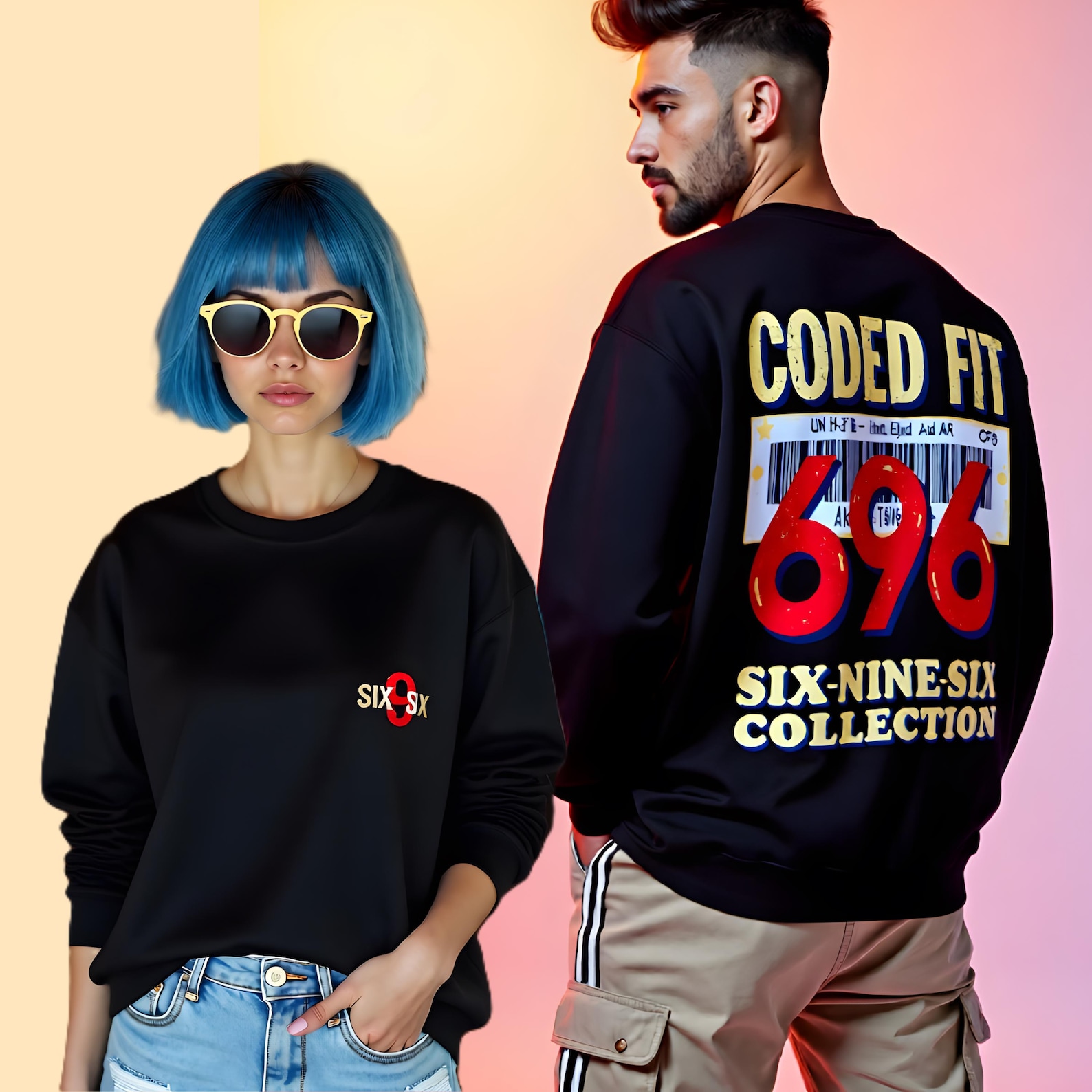 Barcode Graphic Sweatshirt, Y2K Cyberpunk Streetwear, 696 Collection ...