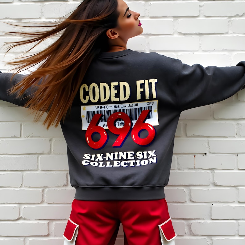 Barcode Graphic Sweatshirt, Y2K Cyberpunk Streetwear, 696 Collection ...