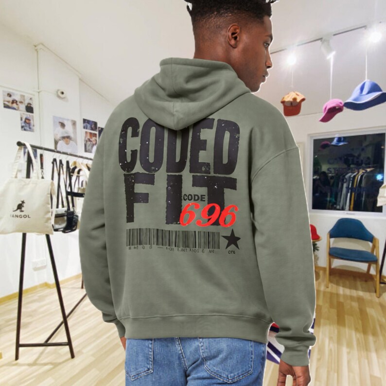 Distressed Barcode Graphic Hoodie, Cyberpunk Streetwear, Urban ...