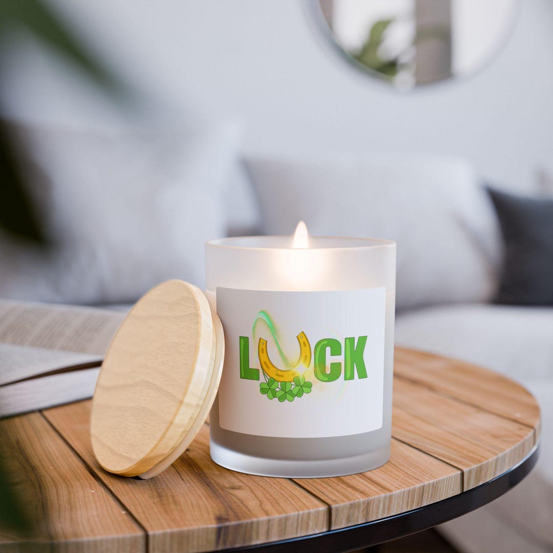 Luck Horseshoe Clover Candle, Frosted Glass 11oz, Good Luck ...