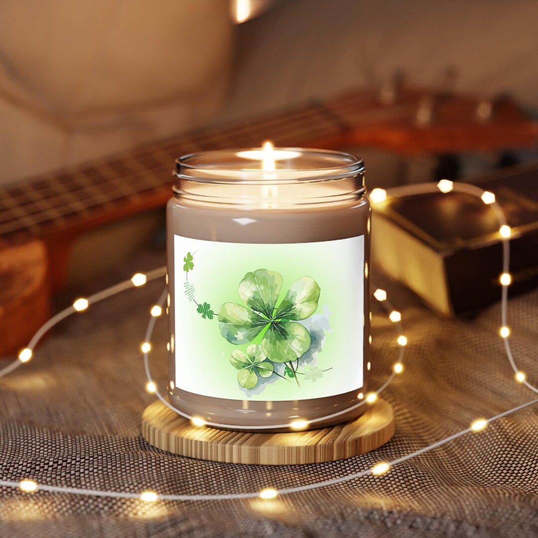 Watercolor Four-leaf Clover Candle 9oz Soy Candle, Good Luck Intention ...