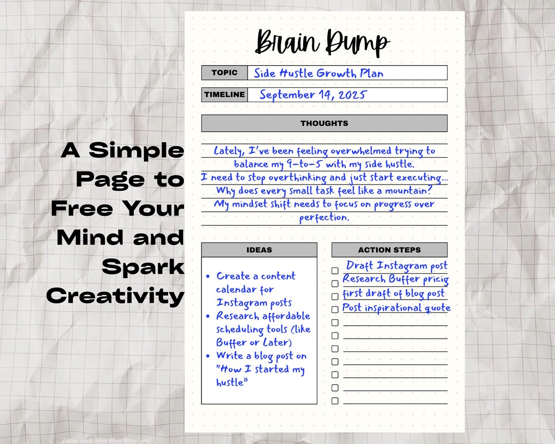 Brain Dump Printable Template Brainstorming Journal Idea Organizer Mind ...