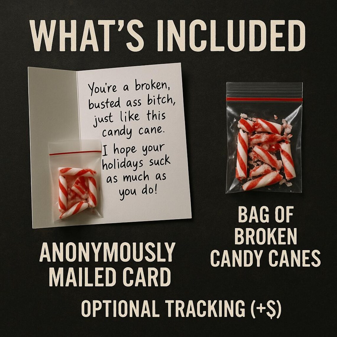 Holiday Revenge Gift – Broken Candy Cane Card – Anonymous Mean Mail - Etsy