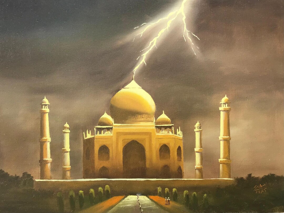Taj Mahal Oil Painting | Original Royal Handmade Painting by Eminent ...