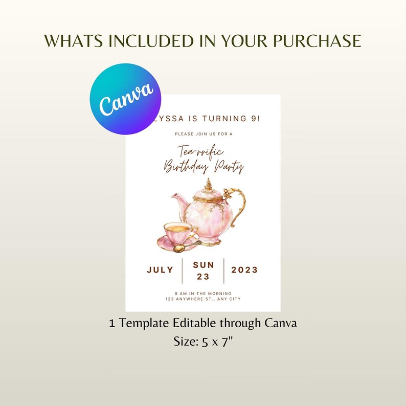 Elegant Tea Party Birthday Invitation for a Garden Theme Birthday ...