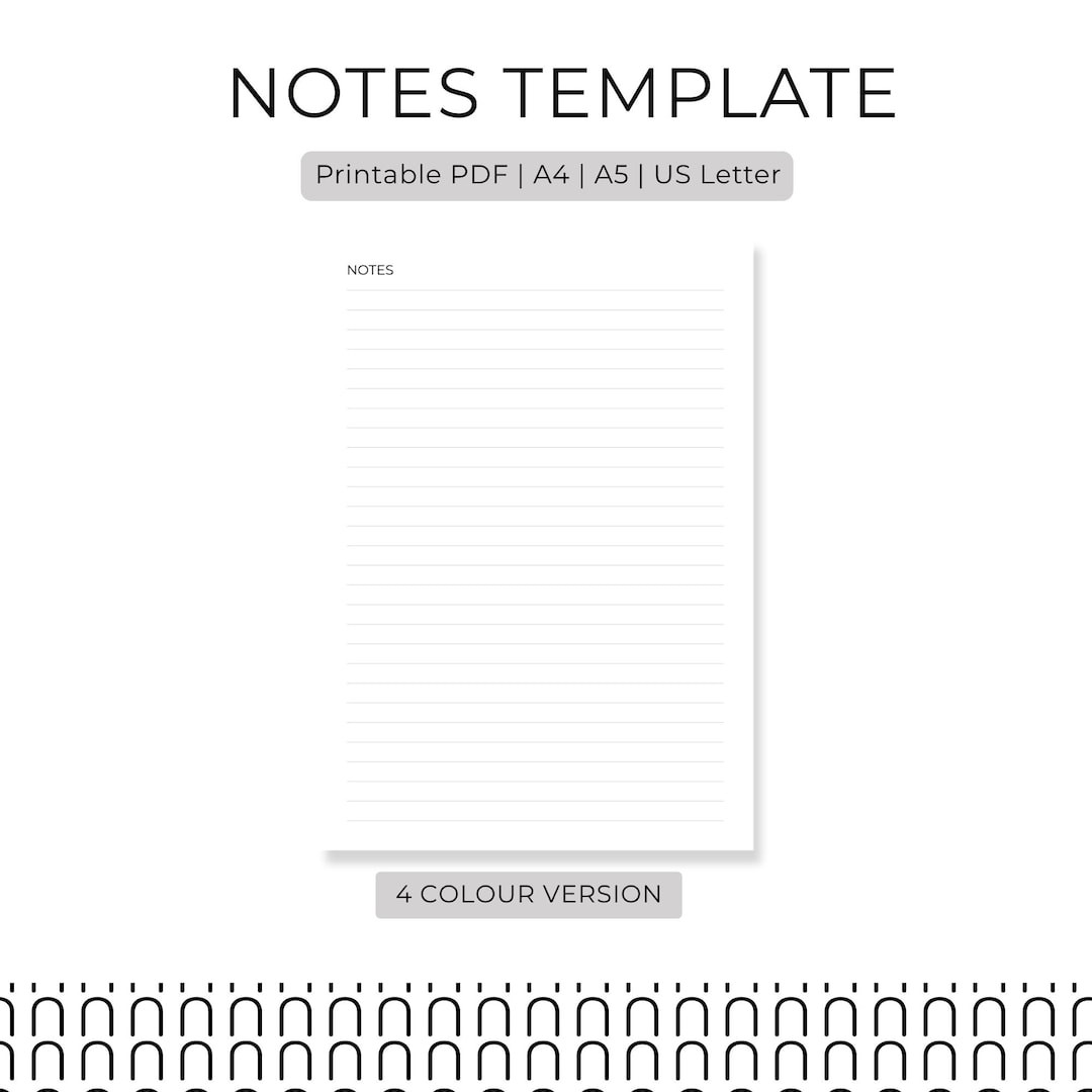 Minimalist Notes Template | Lined Paper, A4, A5, US Letter (digital ...