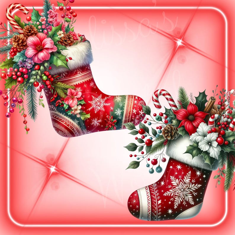 Santa Boots Clipart | Christmas Floral PNG Bundle (digital Download) - Etsy