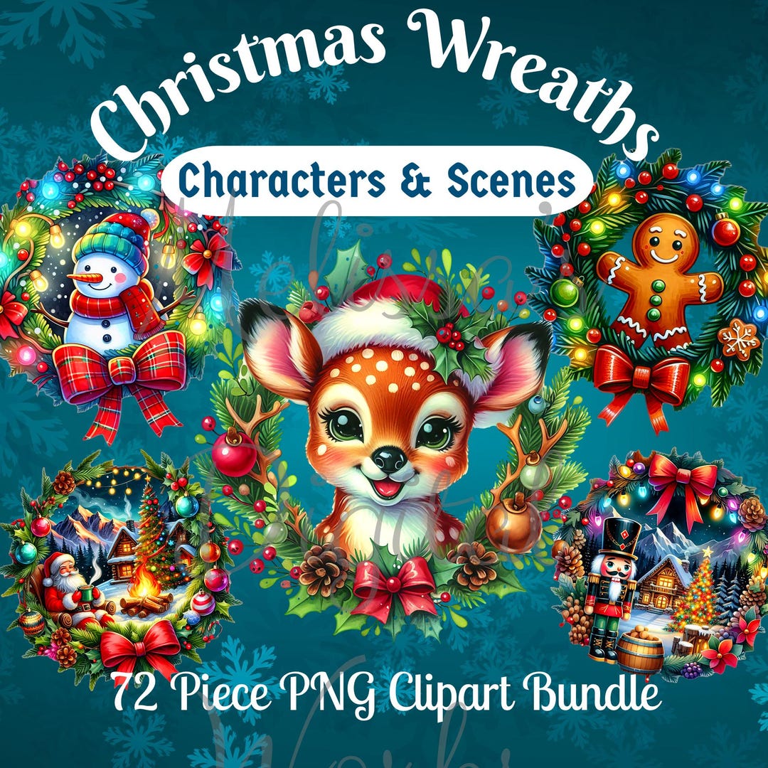 Watercolor Christmas Wreath Clipart Bundle | 72 PNG Christmas ...