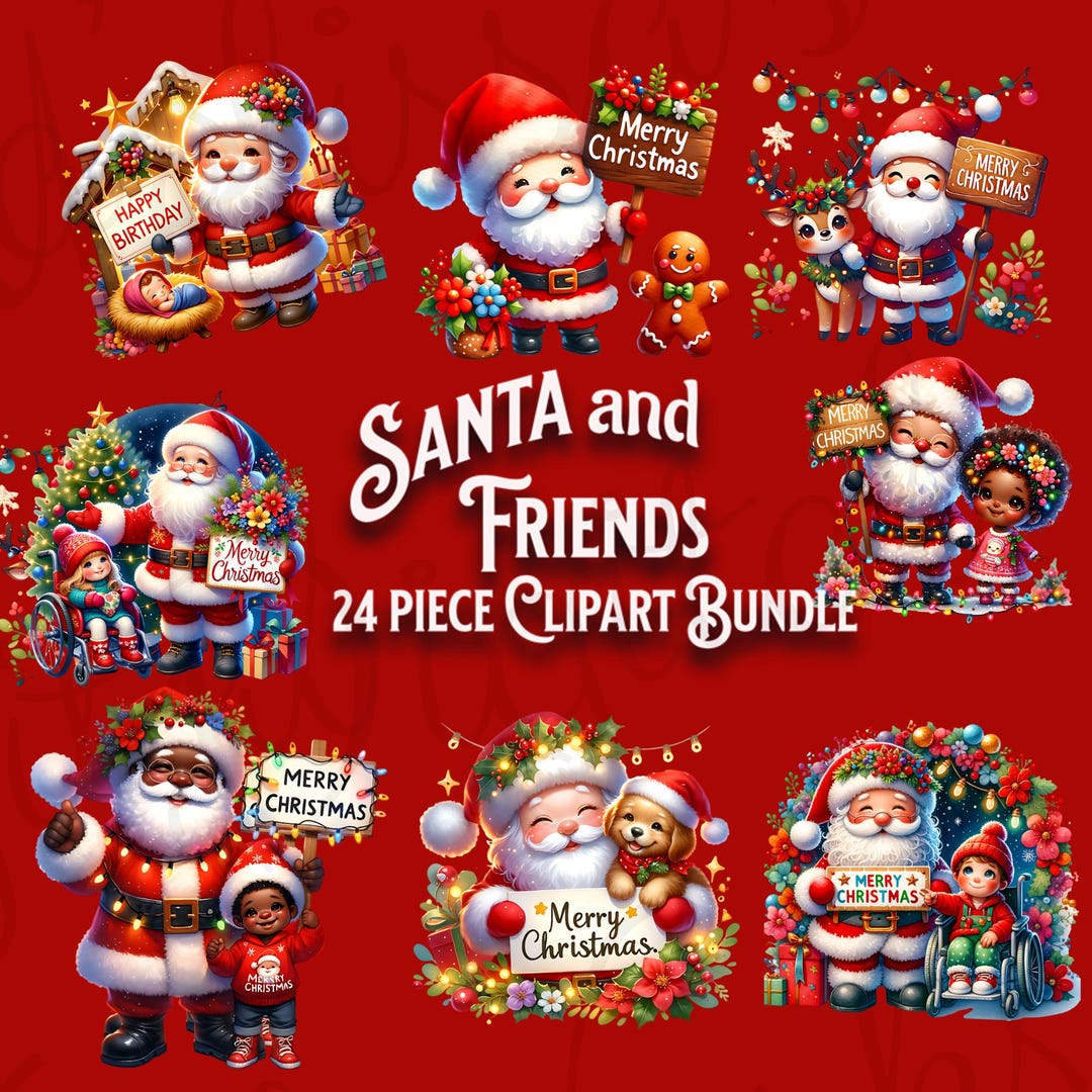 Santa and Friends Christmas PNG Clipart Bundle (digital Download) - Etsy