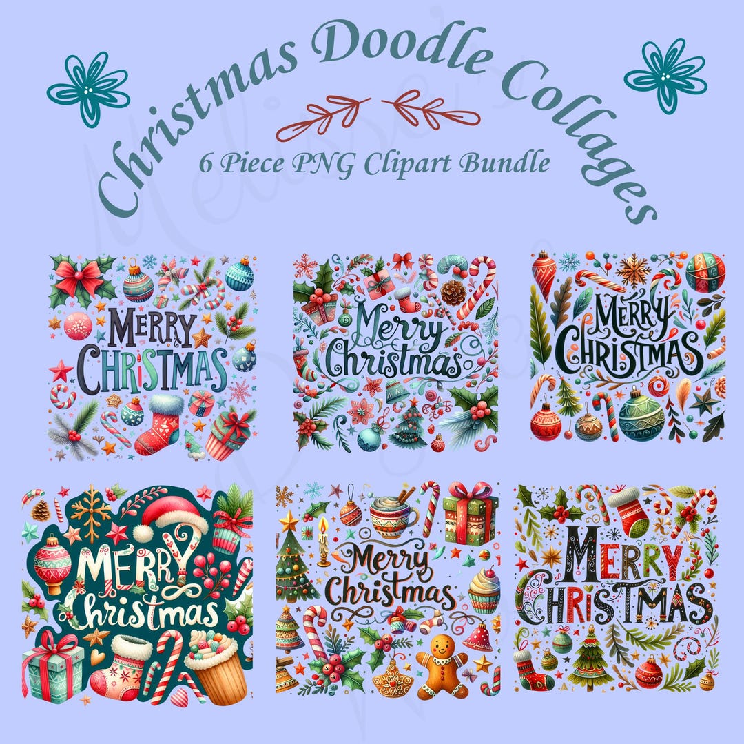 Christmas Doodle Clipart Bundle | Festive PNG Designs (digital Download ...