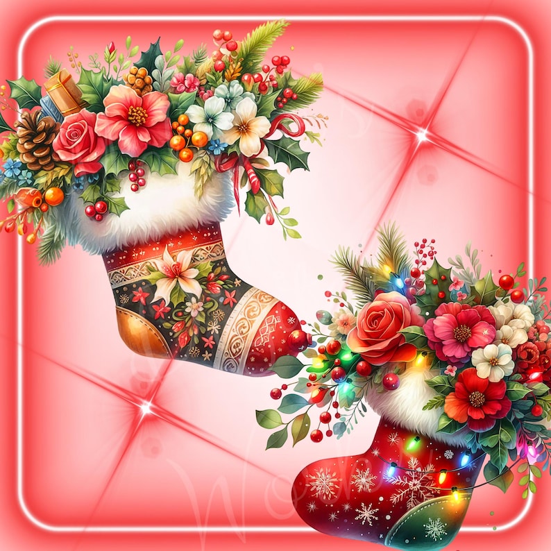 Santa Boots Clipart | Christmas Floral PNG Bundle (digital Download) - Etsy