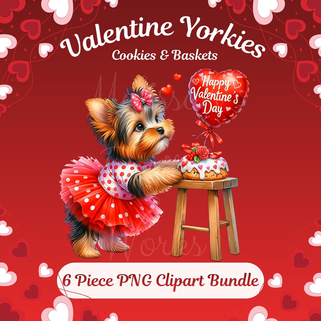 Valentine Yorkie Puppies - Cookies & Baskets | 6 Piece PNG Clipart ...