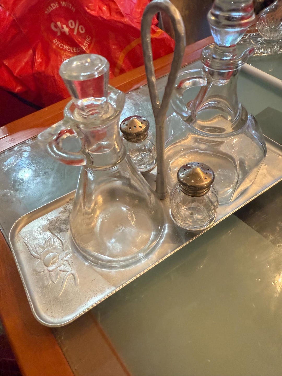 Salt/pepper/oil/venegar Set on Aluminum Tray - Etsy