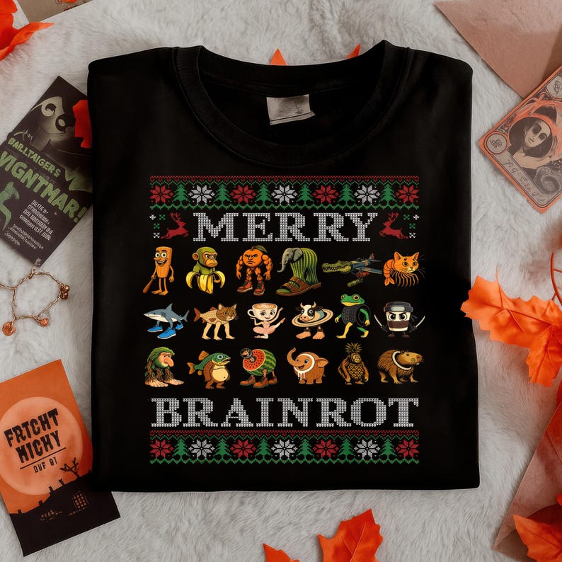 Merry Brainrot Png, Funny Meme Ugly Christmas Sweater Design, Internet ...