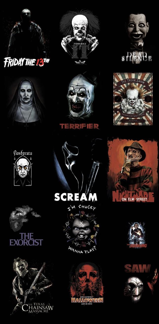 Classic & New Horror Movies – 15 Halftone PNG Designs | Halloween ...