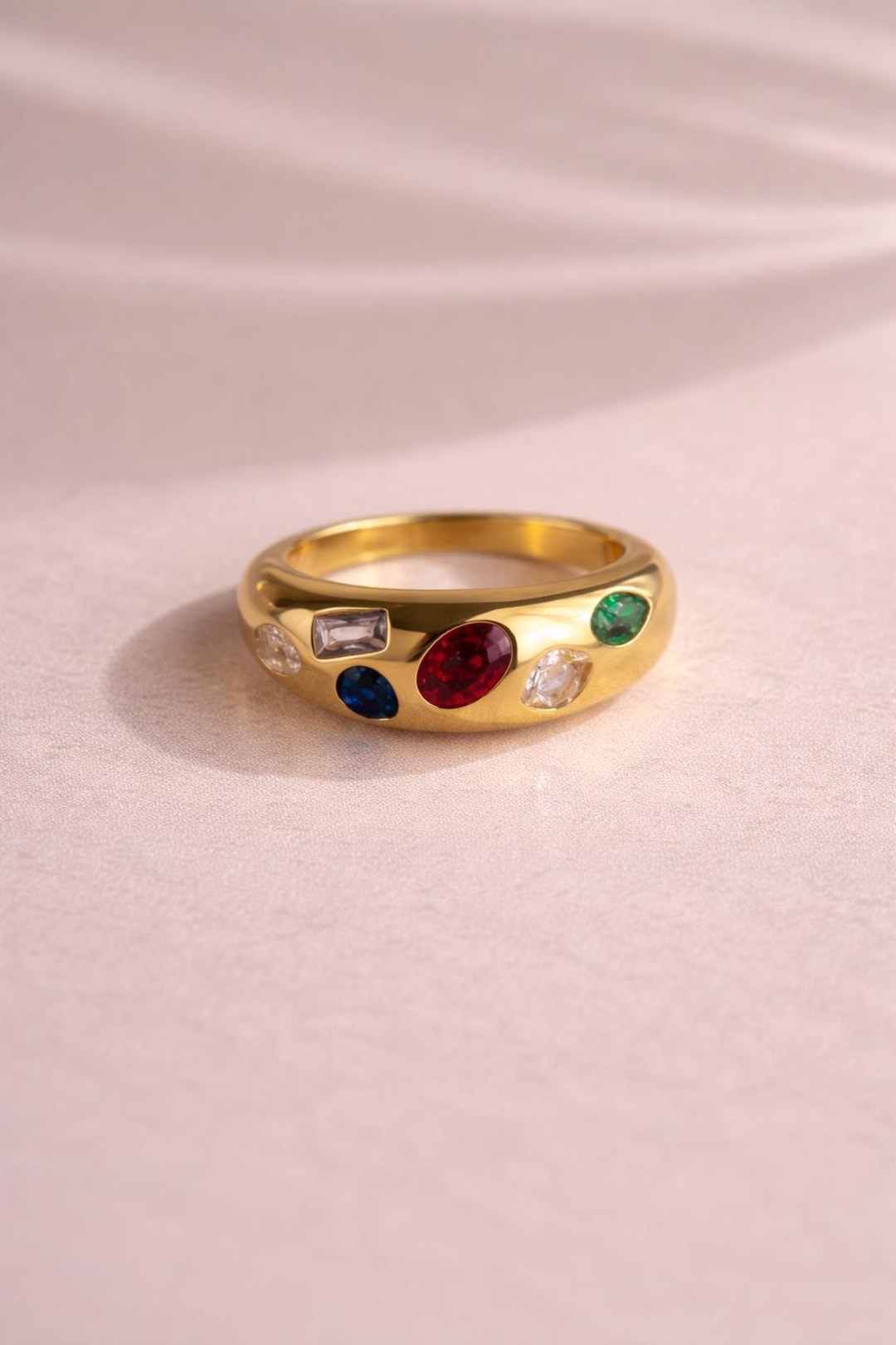 Mixed Birthstone Dome Ring by Caitlyn Minimalist • Silver Ring Chunky ...