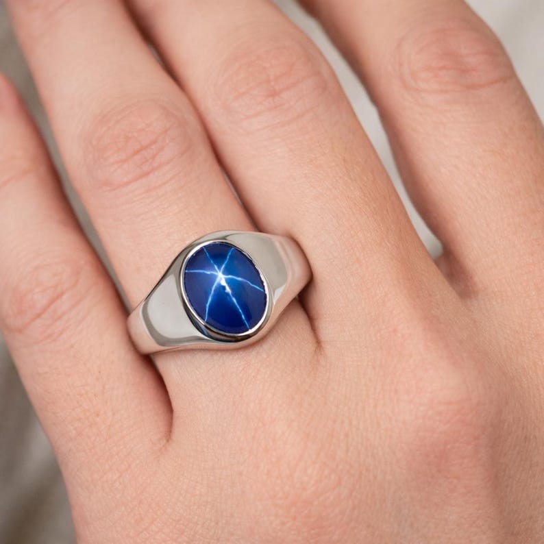 Blue Star Sapphire Men's Ring: 925 Sterling Silver Solitaire Christmas ...
