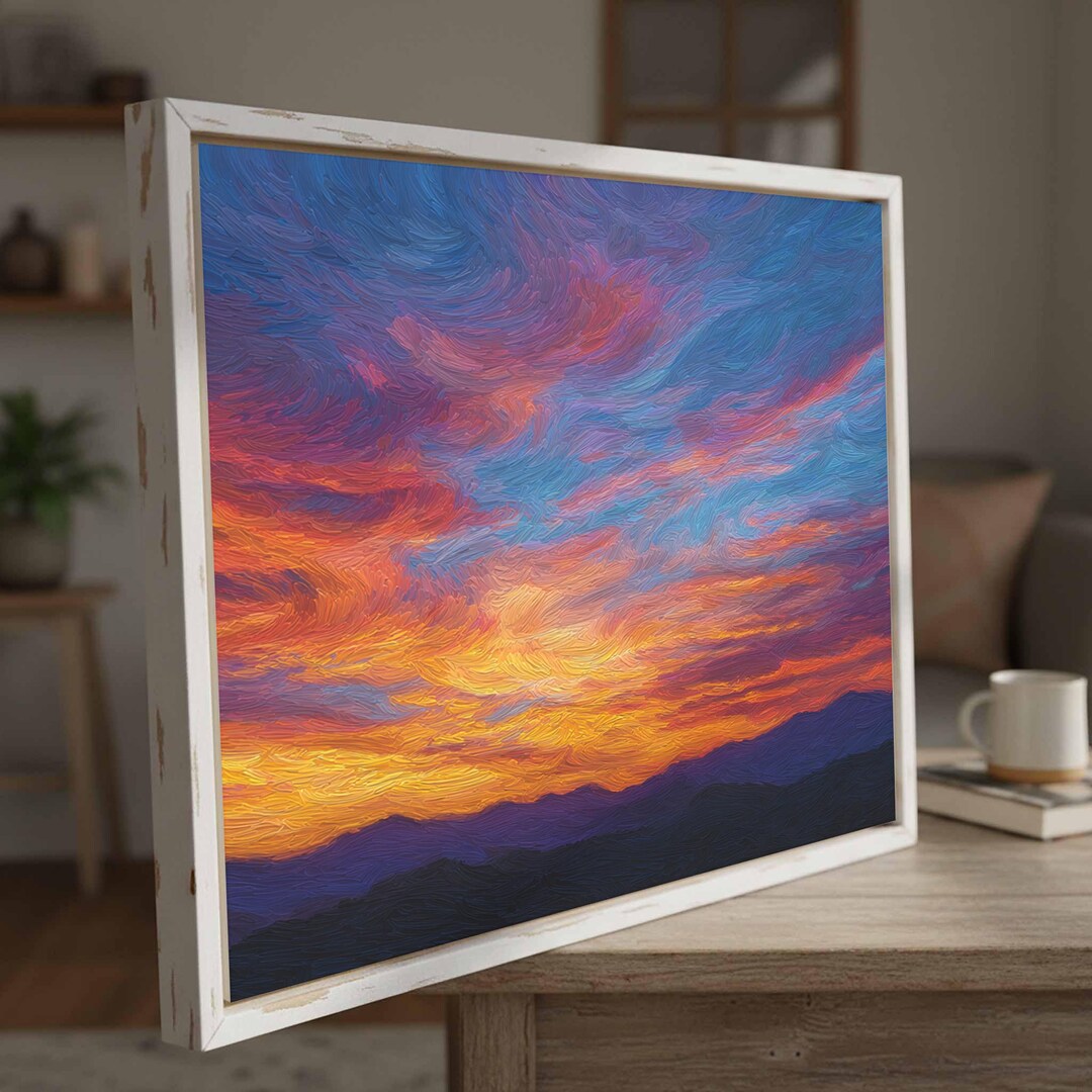 Sunset Sky Canvas Wall Art - Impressionist Mountain Print - Etsy