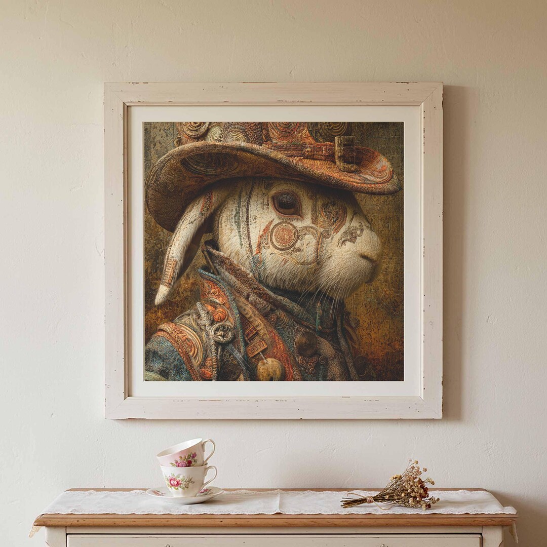 Western Rabbit Portrait Wall Art - Cowboy Animal Canvas Print - Etsy