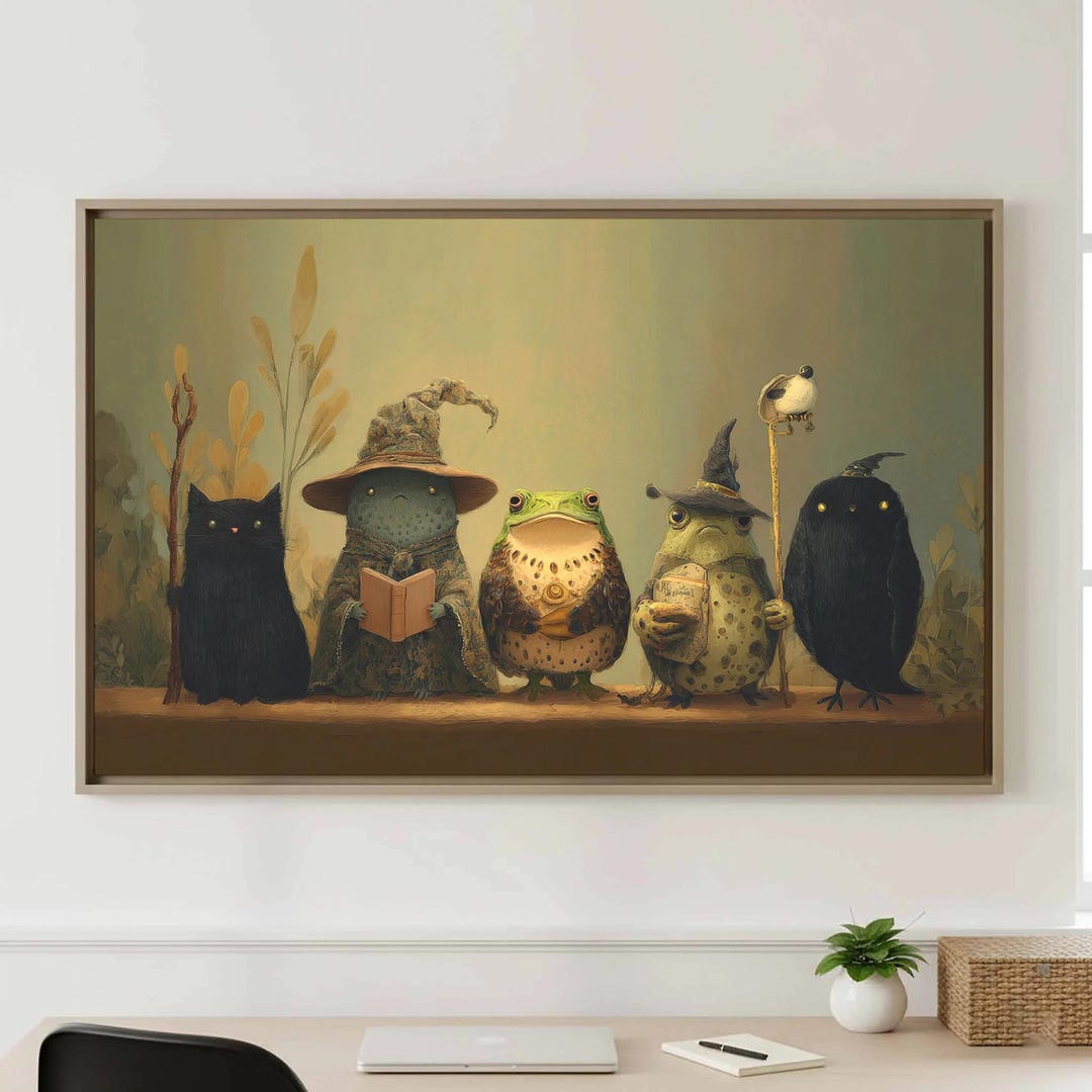 Witch Familiars Wall Art - Black Cat Owl Toad Raven Print - Etsy