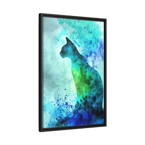 Abyssinian Cat Silhouette Wall Art - Watercolor Blue Green Print - Etsy