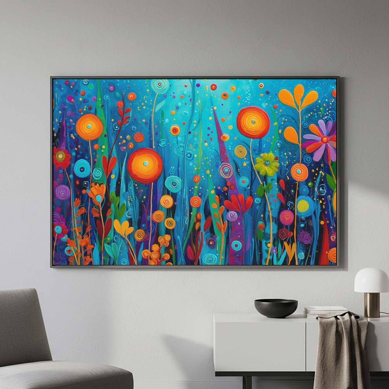Colorful Abstract Garden Canvas Art - Vibrant Floral Wall Print - Etsy
