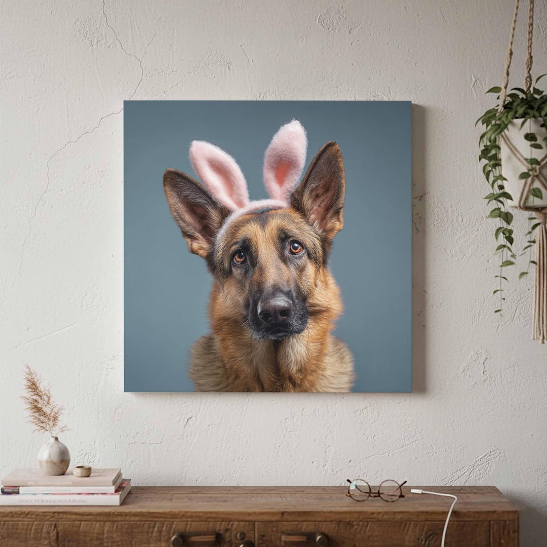 German Shepherd Dog Wall Art - Bunny Ears Easter Print - Etsy