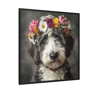 Sheepadoodle Flower Crown Canvas Print - Dog Portrait Wall Art - Etsy