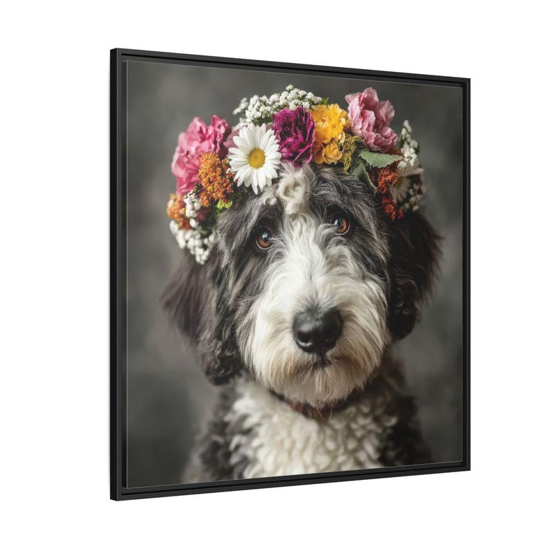 Sheepadoodle Flower Crown Canvas Print - Dog Portrait Wall Art - Etsy