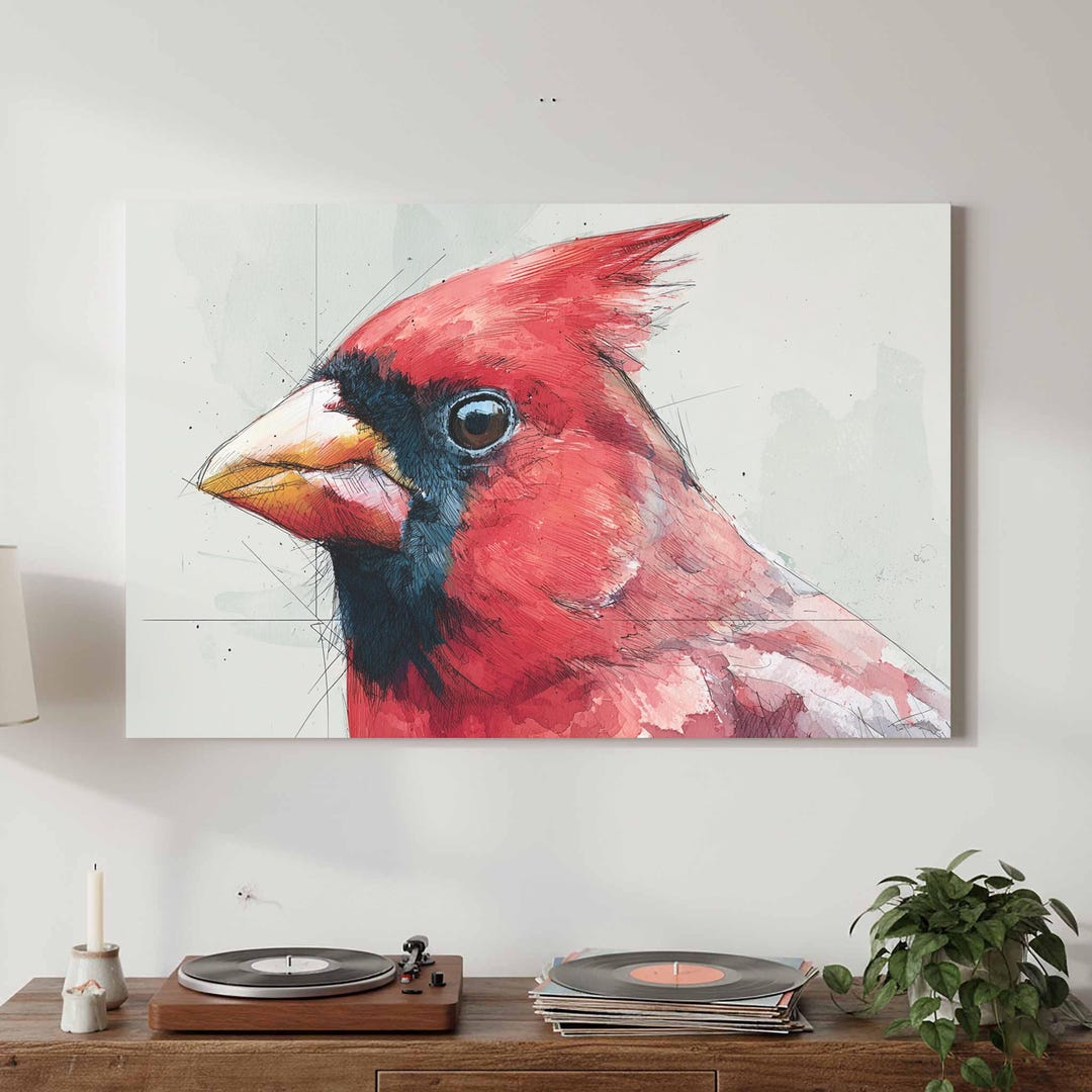 Cardinal Bird Canvas Wall Art - Red Watercolor Print - Etsy