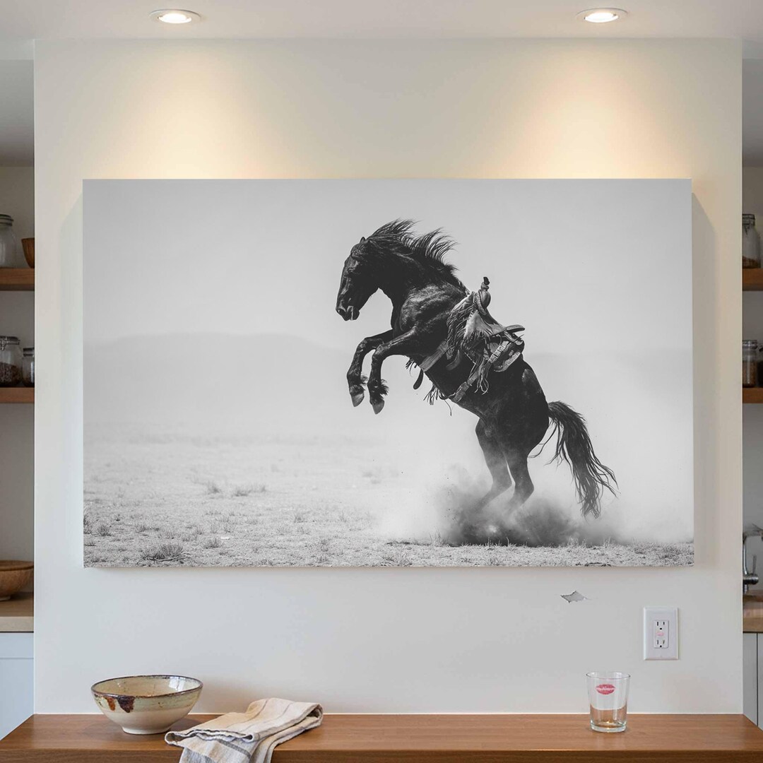 Western Bucking Horse Canvas Print - Rodeo Black White Wall Art - Etsy
