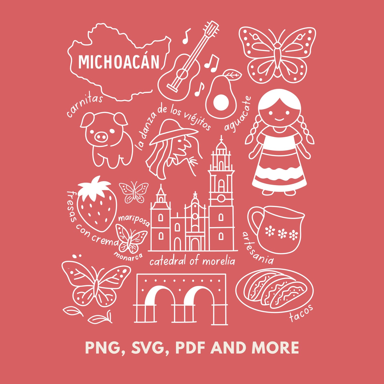 Michoacán Mexico SVG PNG, Cultural Icons Clipart | Acueducto, La Danza ...