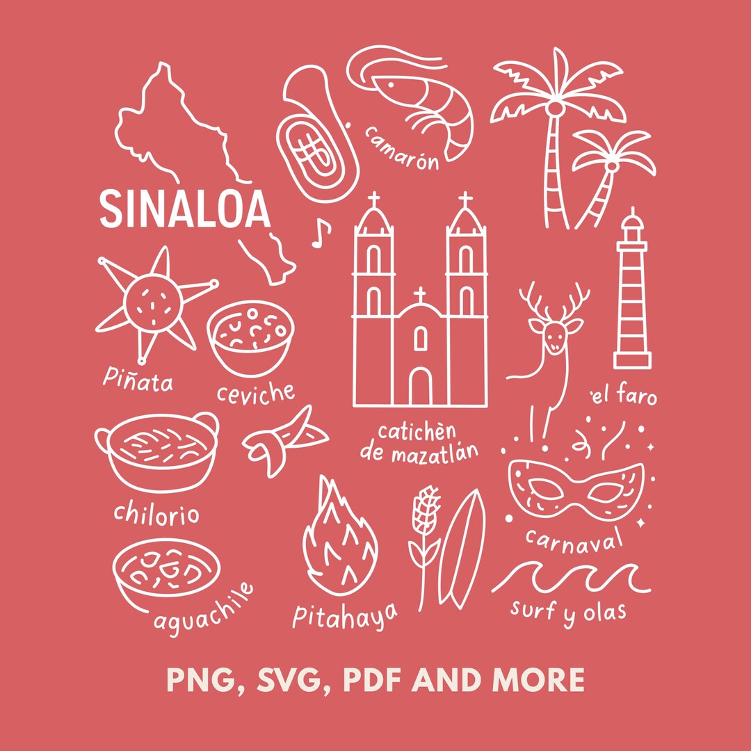 Sinaloa Mexico SVG PNG, Cultural Icons Clipart Design | Camarón Shrimp ...