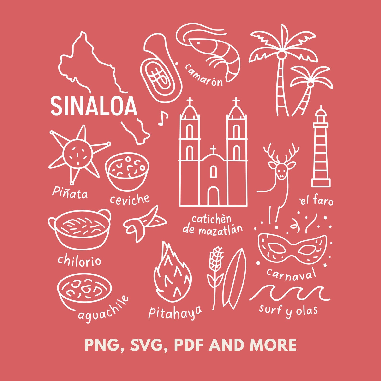 Sinaloa Mexico SVG PNG, Cultural Icons Clipart Design | Camarón Shrimp ...