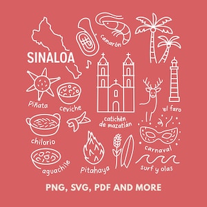 Sinaloa Mexico SVG PNG, Cultural Icons Clipart Design | Camarón Shrimp ...