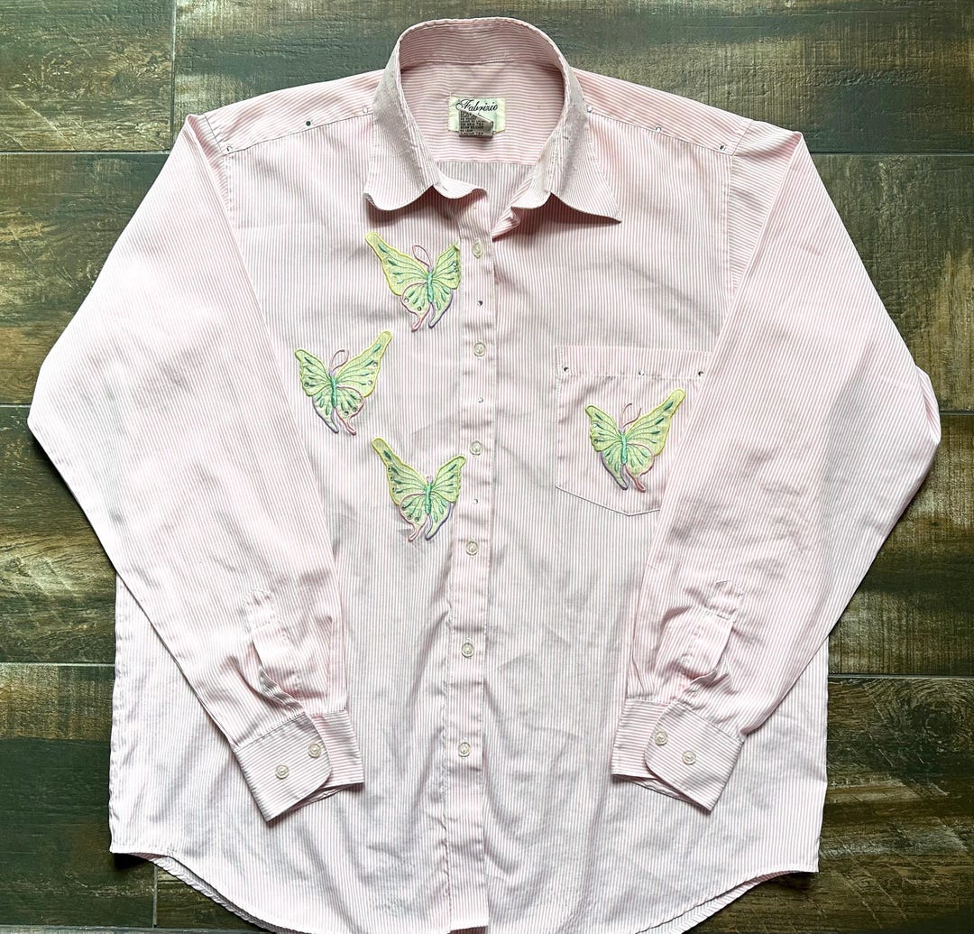 Vintage Fabrizio by Afina Butterfly Embroidered Rhinestone Shirt | Pink ...