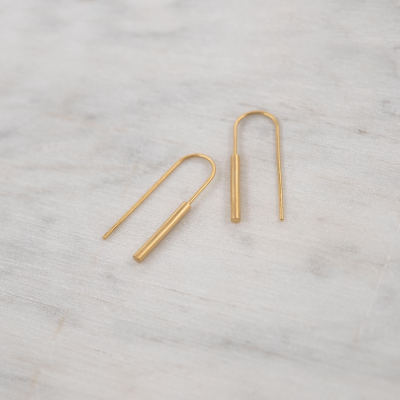 Minimalist Gold Threader Earrings – Modern Cylindrical Dangle Earrings ...