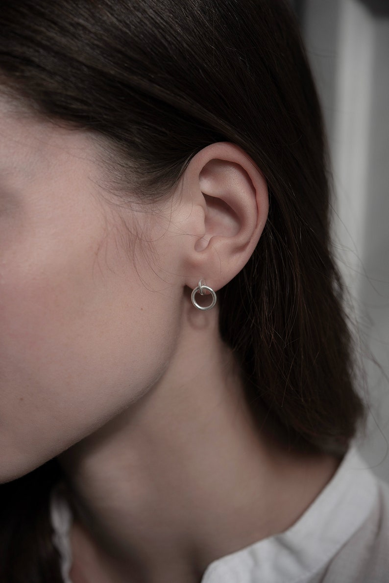 Stud Silver Earrings Circle and Dot Kinetic earrings | Etsy