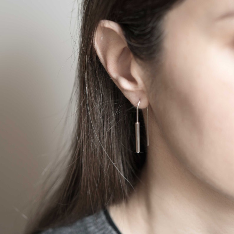Long Silver Minimal Earrings - Etsy