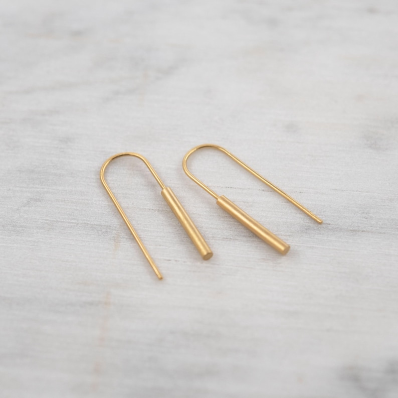 Minimalist Gold Threader Earrings – Modern Cylindrical Dangle Earrings ...