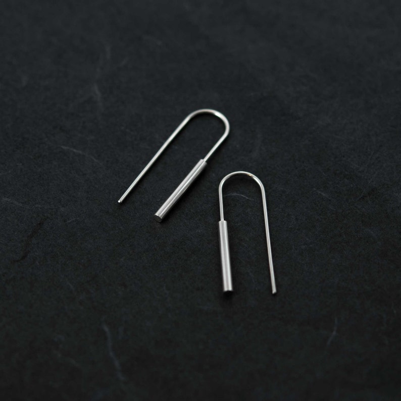 Long Silver Minimal Earrings - Etsy