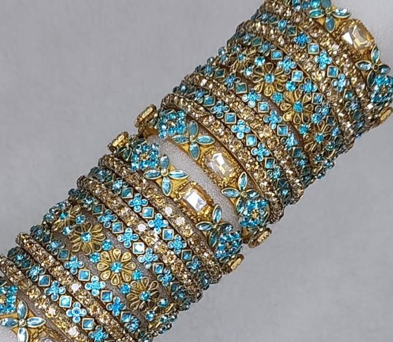 Handmade Turquoise Blue & Gold Silk Thread Bangle Set - Indian Bridal ...